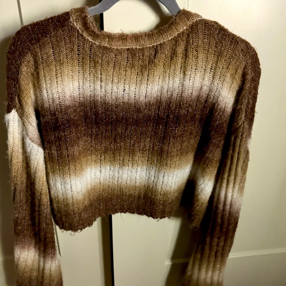 Cider | Sweaters | Womens Brown And Cream Soft Fluffy Stripped Cropped ...